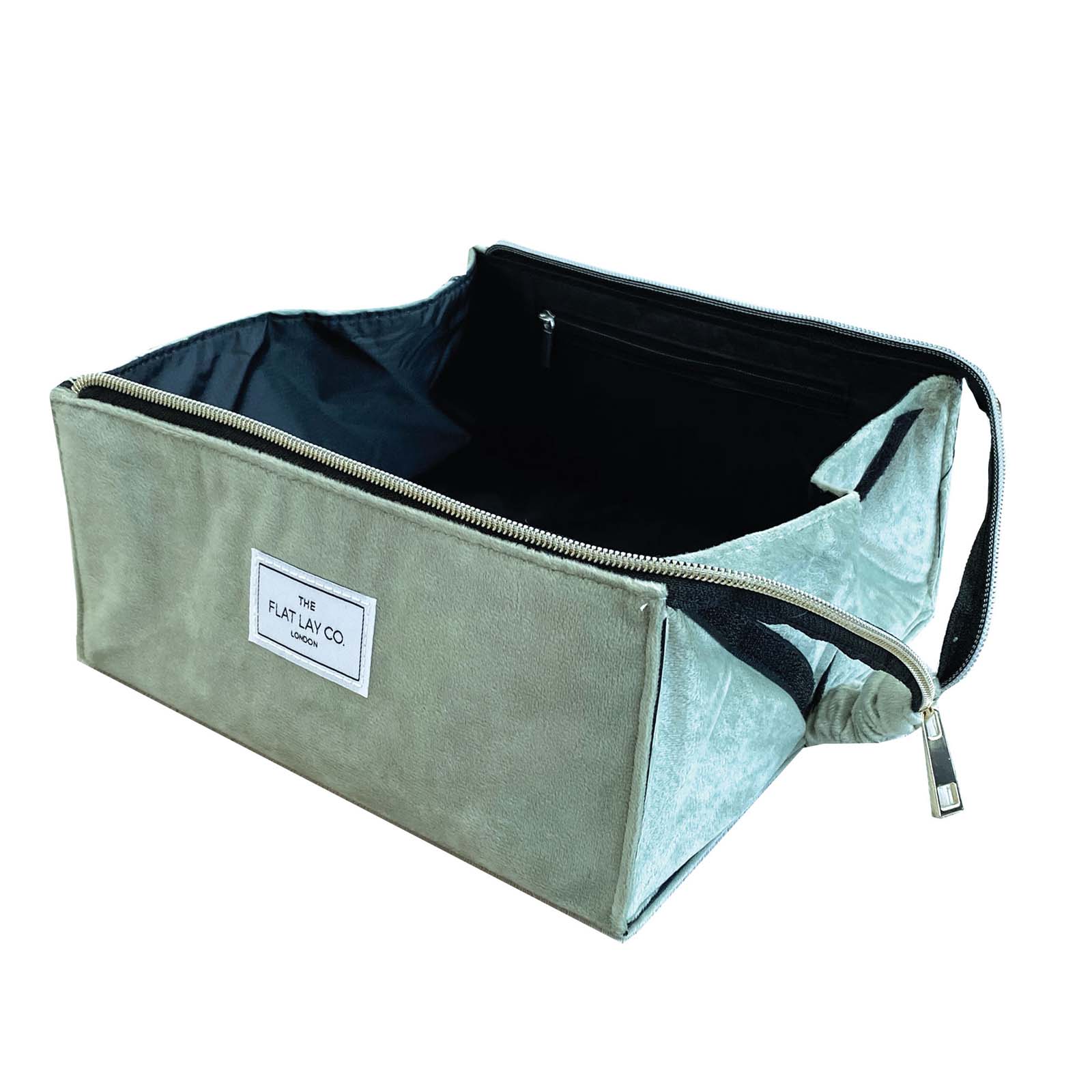 The Flat Lay Co. Open Flat Makeup Box Bag in Sage Green Velvet | SEPHORA UK