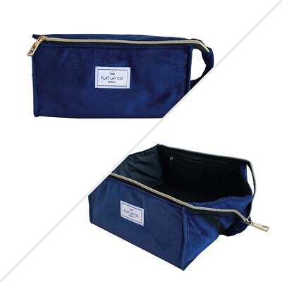 The Flat Lay Co. Open Flat Makeup Box Bag in Deep Blue Velvet | SEPHORA UK