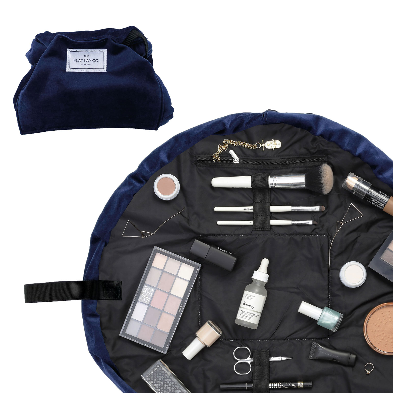 The Flat Lay Co. Open Flat Makeup Bag in Deep Blue Velvet | SEPHORA UK